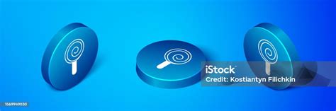 파란색 배경에 격리된 등분성 롤리팝 아이콘입니다 사탕 기호 음식 맛있는 기호 파란색 원 버튼입니다 벡터 3차원 형태에 대한 스톡 벡터 아트 및 기타 이미지 Istock