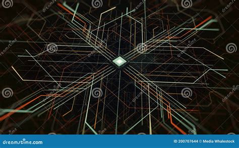 Neon Moving Lines Of Computer Circuit Animation Diagram Of Neural Computer Networks Moving In