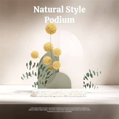 Мимоза и эвкалипт растение 3d изображение рендеринг пустой сцены белый терраццо текстурированный