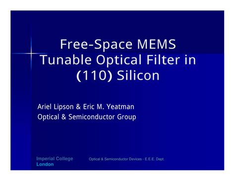 PDF Free Space MEMS Tunable Optical Filter On 110 Silicon