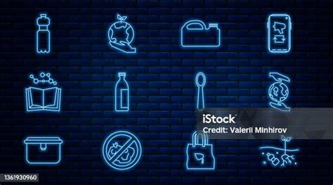 오염 행성의 설정 라인 문제 지구 지구를 들고 손 기계 오일캐니스터 로션 화장품 튜브 오픈 북 병 물 일회용 플라스틱 숟가락과 아이콘 벡터 개념에 대한 스톡 벡터 아트 및