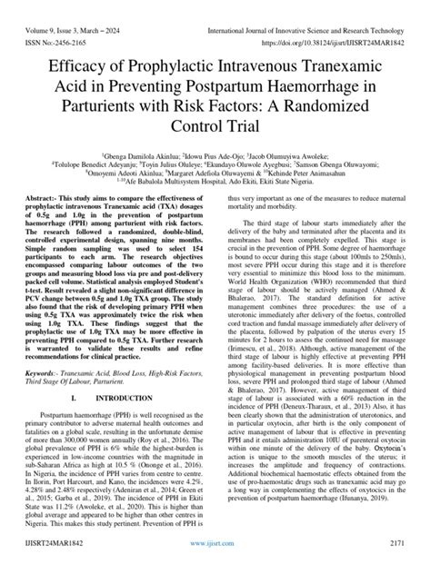 Efficacy Of Prophylactic Intravenous Tranexamic Acid In Preventing Postpartum Haemorrhage In