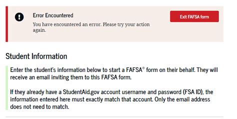 Error Encountered Please Try Your Action Again Rfafsa