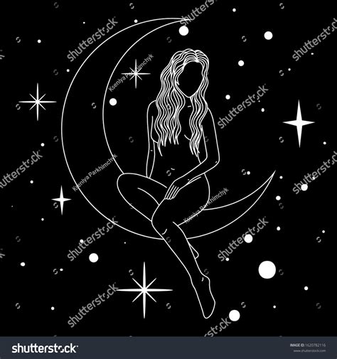 Naked Woman Sitting On Moon Trendy Stock Vector Royalty Free Shutterstock