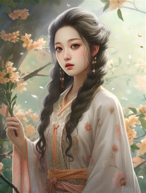 彩色中国风美女古风插画图片素材下载 jpg格式 熊猫办公