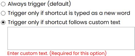 Peppertext Trigger Settings