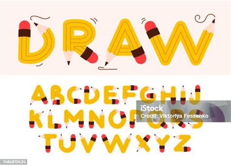 연필 형태의 알파벳 아이들의 장난기 넘치는 알파벳 양식화된 여러 가지 빛깔의 글자 벡터 글꼴 디자인 템플릿입니다 문자에 대한