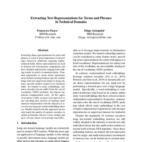 Extracting Text Representations For Terms And Phrases In Technical