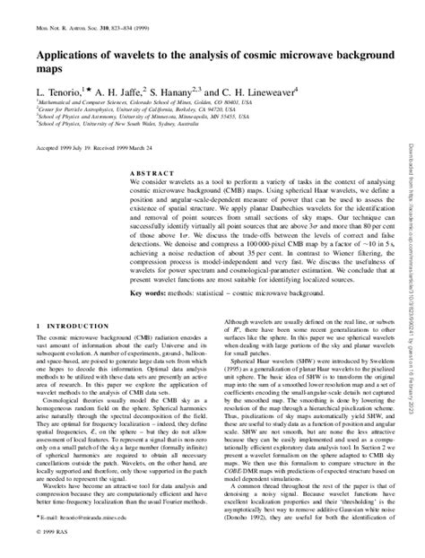 Pdf Applications Of Wavelets To The Analysis Of Cosmic Microwave