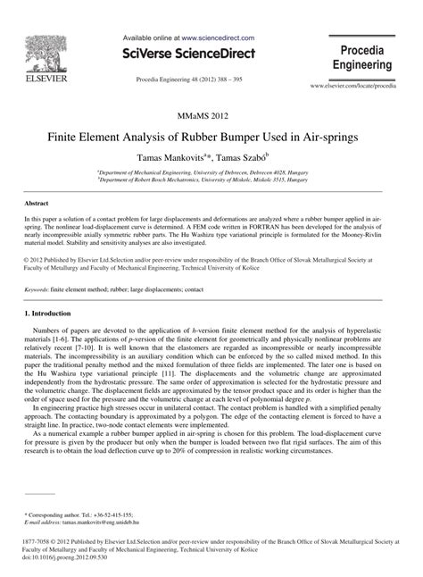 Pdf Finite Element Analysis Of Rubber Bumper Used In Air Springs