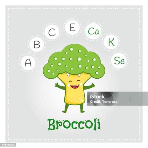 브로콜리 야채 비타민 그리고 무기물입니다 재미 있는 야채 문자입니다 건강 한 음식 그림 감정에 대한 스톡 벡터 아트 및 기타