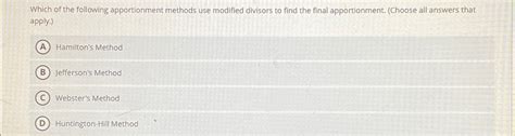 solved which of the following apportionment methods use