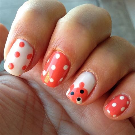 Teddy Bears And Polka Dots In Orange And White Nails Trix Redwood