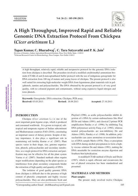 Pdf A High Throughput Improved Rapid And Reliable Genomic Dna Extraction Protocol From