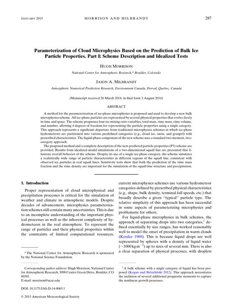 Pdf Parameterization Of Cloud Microphysics Based On The Prediction Of Bulk Ice Particle