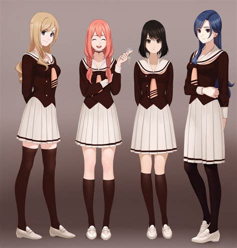 Safebooru 4girls Aconitea Black Hair Blonde Hair Blue Eyes Blue Hair
