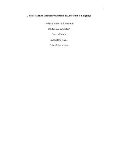 Examples Of Classification Of Interview Questions Classification Of Interview Questions In