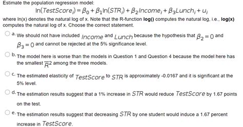 Solved Estimate The Population Regression Model