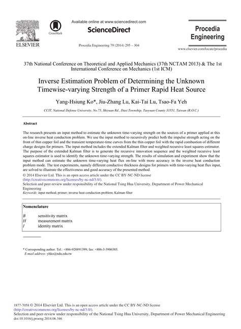 Pdf Inverse Estimation Problem Of Determining The Unknown Timewise Varying Strength Of A