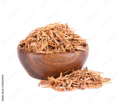 Catuaba Bark In Wooden Bowl Isolated On White Background Trichilia