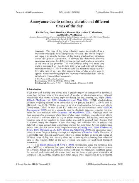 Pdf Annoyance Due To Railway Vibration At Different Times Of The Day
