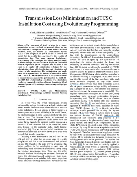 Pdf Transmission Loss Minimization And Tcsc Installation Cost Using Evolutionary Programming