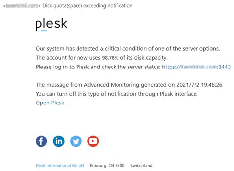 Fake Plesk Cpanel Quota Warning • Conetix