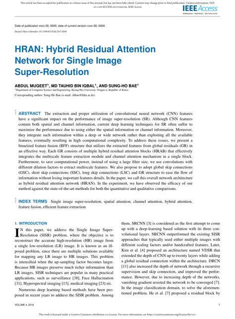Pdf Hran Hybrid Residual Attention Network For Single Image Super Resolution