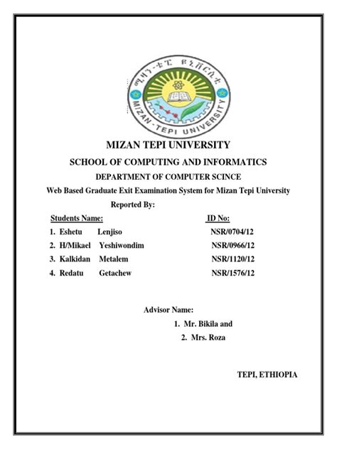 Mizan Tepi University School Of Computing And Informatics Pdf Test Assessment