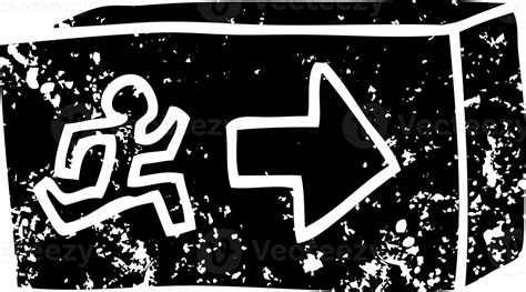 Line Drawing Cartoon Exit Sign Distressed Icon 45448806 PNG