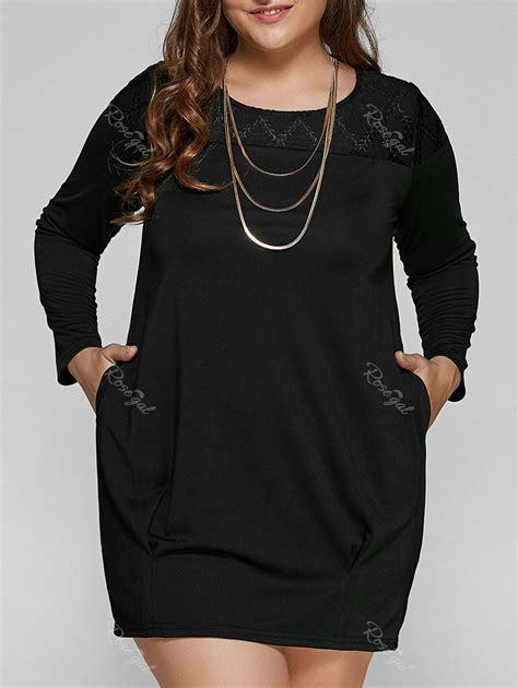 43 Off Plus Size Casual Long Sleeve Shift Dress Rosegal
