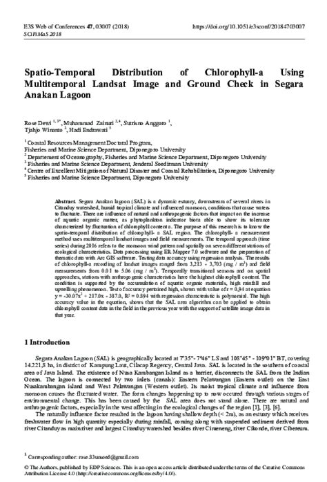 Pdf Spatio Temporal Distribution Of Chlorophyll A Using Multitemporal Landsat Image And Ground