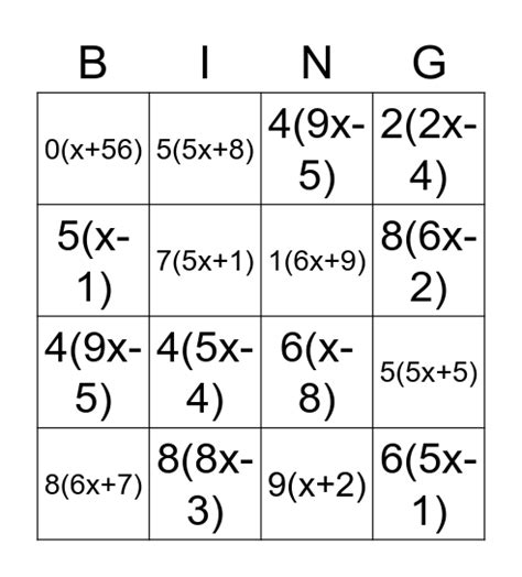 Math Bingo Card