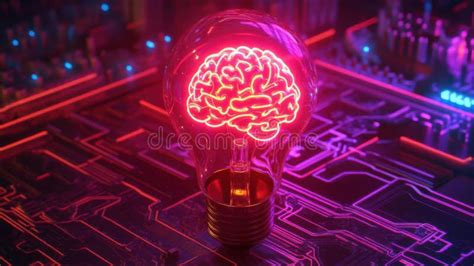 Illuminated Brain In Lightbulb On Circuit Board Symbolizes Artificial
