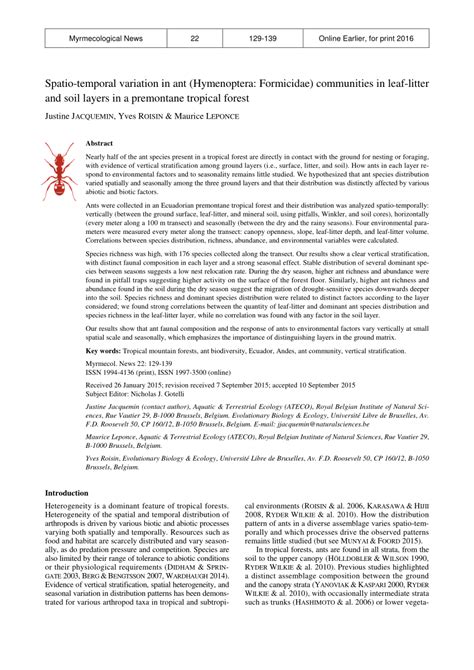 Pdf Spatio Temporal Variation In Ant Hymenoptera Formicidae Communities In Leaf Litter And