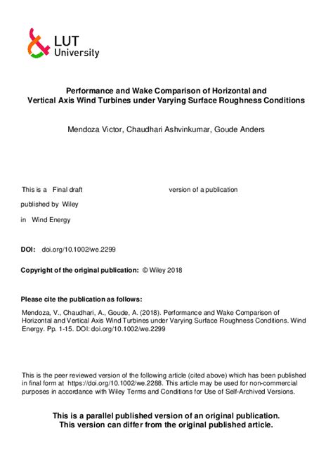Pdf Performance And Wake Comparison Of Horizontal And Vertical Axis Wind Turbines Under