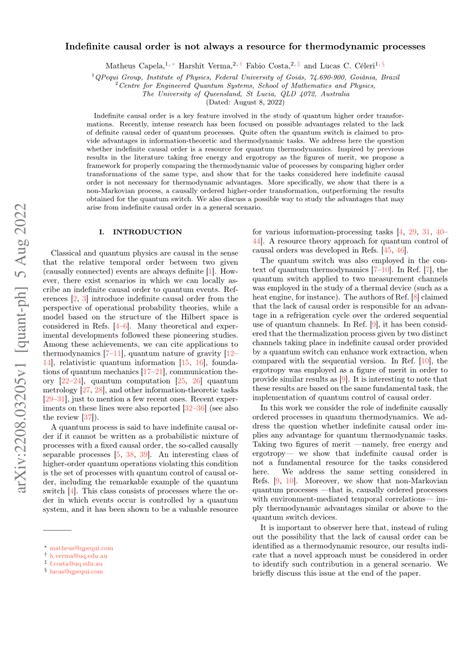 Pdf Indefinite Causal Order Is Not Always A Resource For Thermodynamic Processes