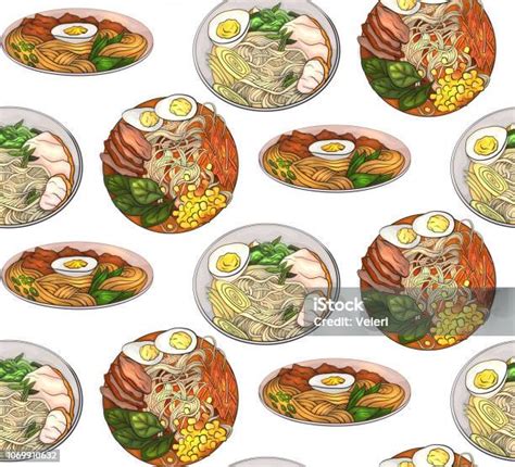 다른 각도에서 라면의 만화 그림 색칠 된 완벽 한 패턴입니다 국수입니다 벡터 텍스처 라면 국수에 대한 스톡 벡터 아트 및 기타 이미지 라면 국수 벡터 일본 음식