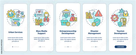 Developmental Activities Onboarding Mobile App Screen Heritage Walkthrough 5 Steps Graphic