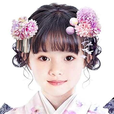 Otakumarket 髪飾り 七五三 成人式 浴衣 髪 飾り 花 袴 着物 振袖 和装 卒業式 結婚式 髪留め 子供 和風 高級造花 ヘアアクセサリー 2点セット パープル A ｜ミツケヨ