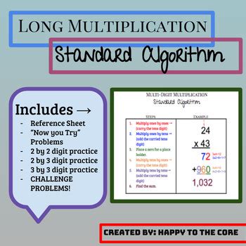 Multiplication Practice Standard Algorithm With Reference Sheet