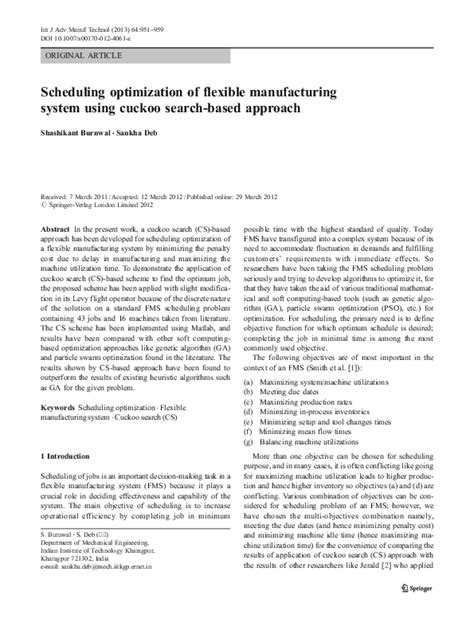 Pdf Scheduling Optimization Of Flexible Manufacturing System Using Cuckoo Search Based Approach