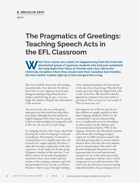 Pdf The Pragmatics Of Greetings Teaching Speech Acts In The Efl Classroom
