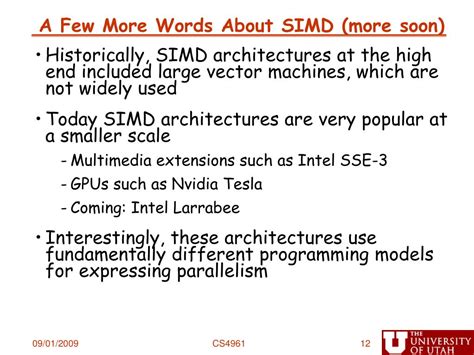 ppt cs4961 parallel programming lecture 3 introduction to parallel architectures mary hall