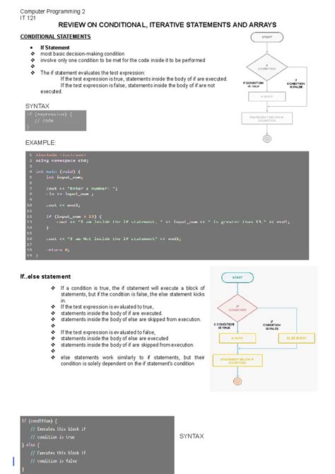 Review On Conditional Iterative And Arrays It 121 Review On