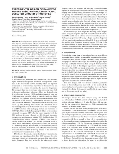 Pdf Experimental Design Of Bandstop Filters Based On Unconventional Defected Ground Structures