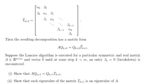 solved recall the update formula of the lanczos algorithm