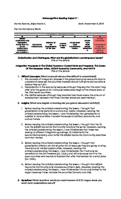 Metacognitive Reading Report 1 Pdfcoffeecom