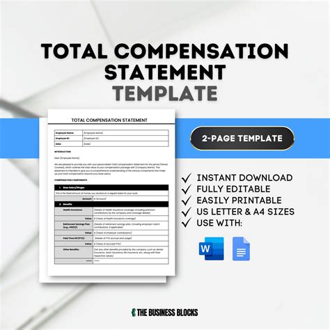 Total Compensation Statement Template Employee Benefits Summary