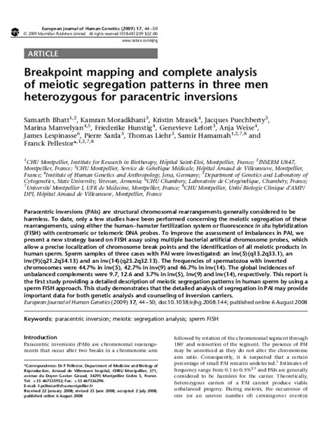 Pdf Meiotic Segregation Analysis In Spermatozoa Of Pericentric Inversion Carriers Using